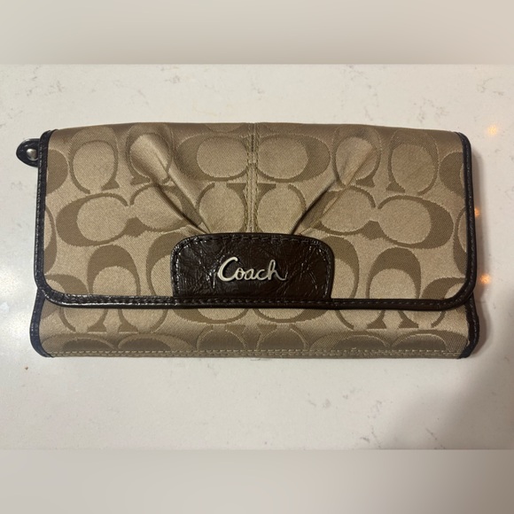 Coach | Bags | Coach Beige And Dark Brown Wallet | Poshmark